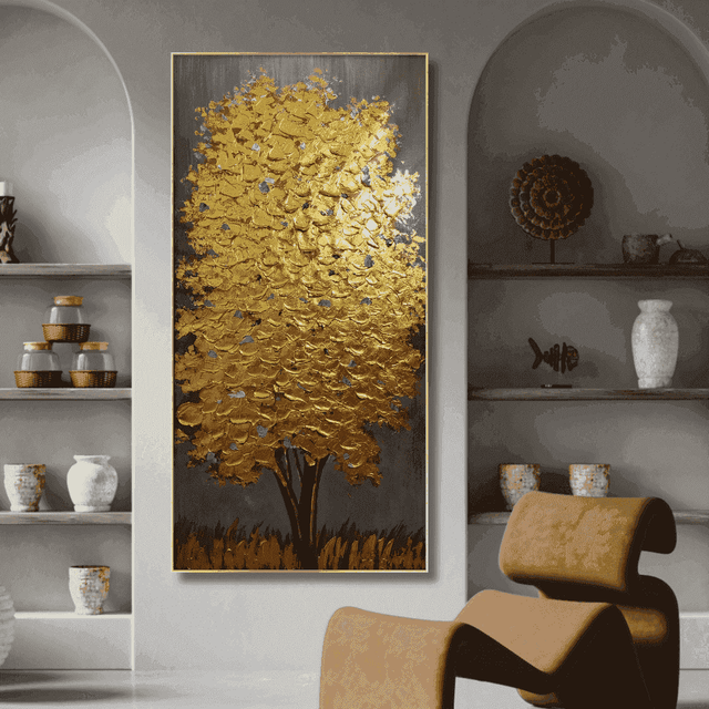 Golden Fortune Tree Painting Nature Landscapes Wall Art – Radikal Homes